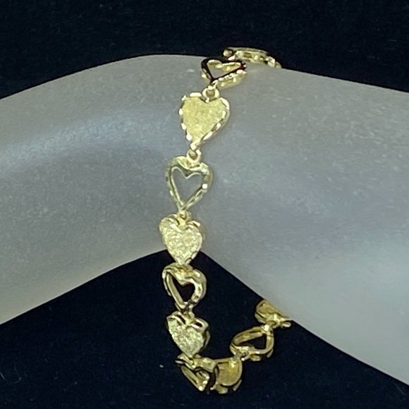 Jewelry | 14k Yellow Gold Heart Link Sandblast Polish Finish Bracelet ...